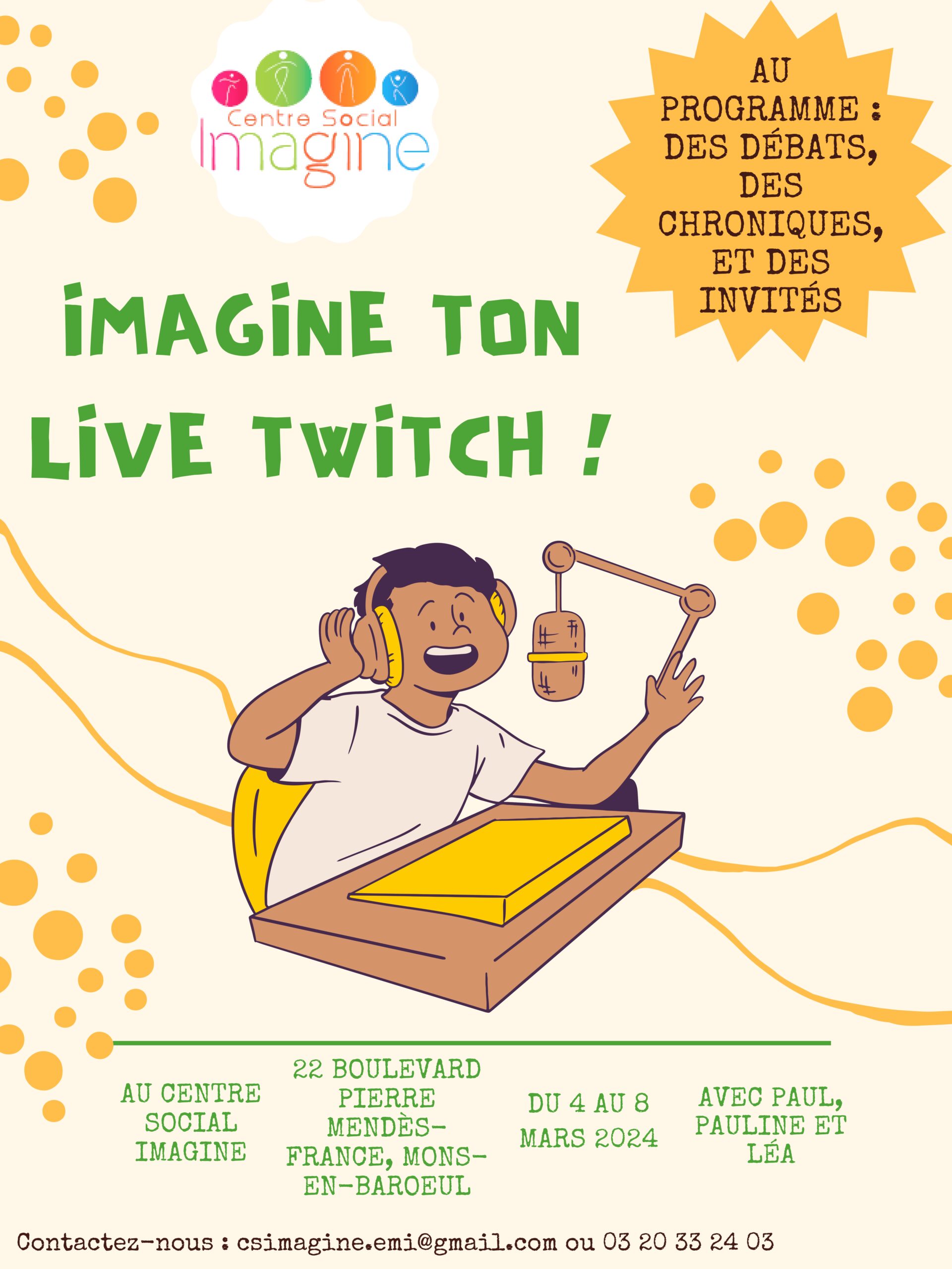 Imagine ton live Twitch – Centre social imagine
